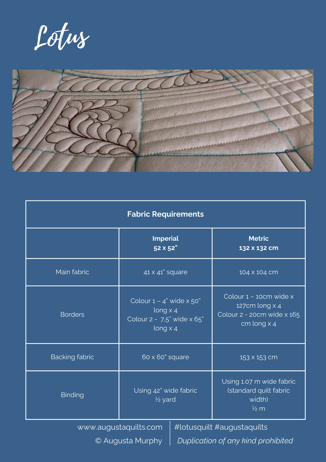 Lotus Whole Cloth Quilt Pattern - pdf – Augusta Quilts