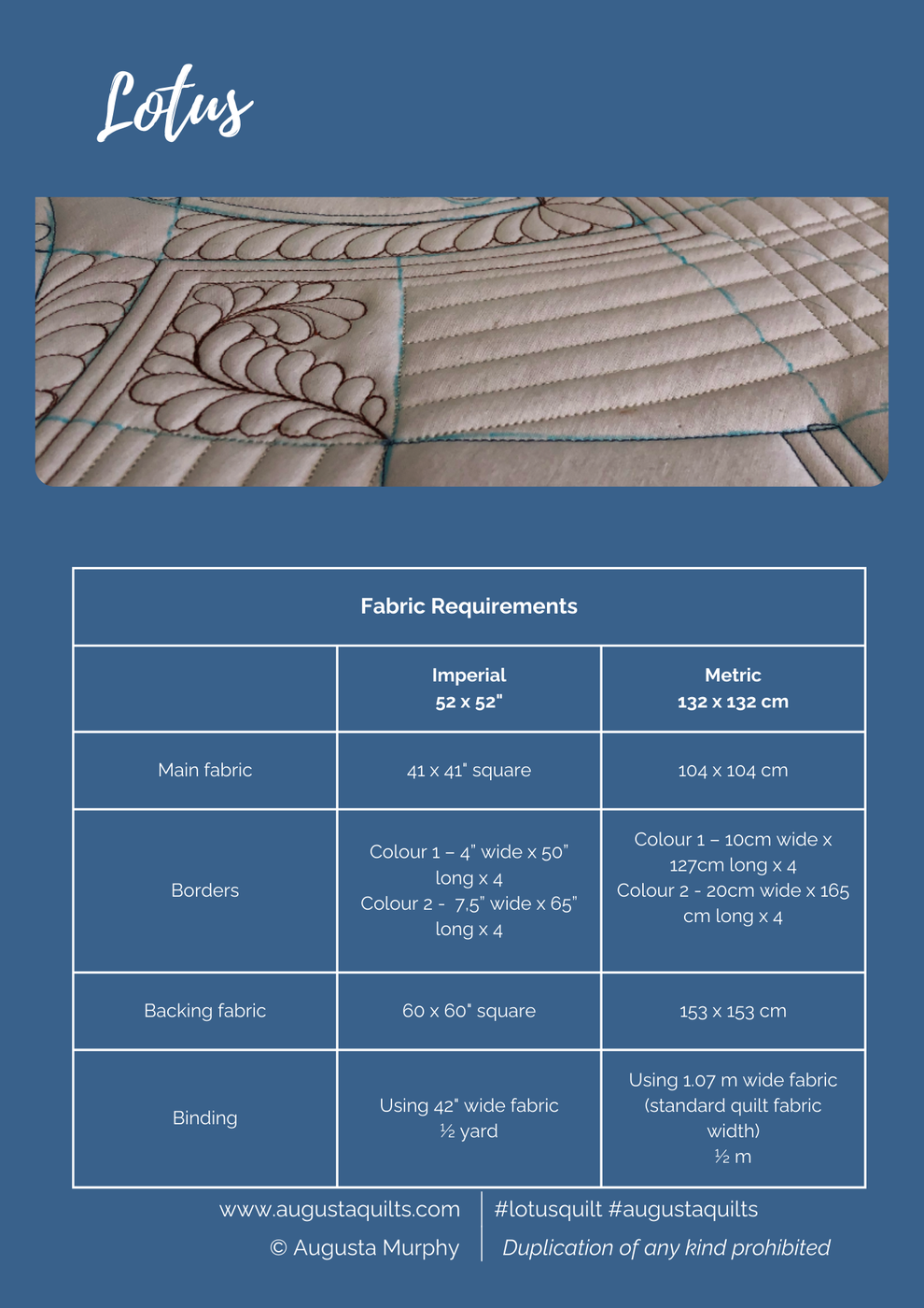 Lotus Whole Cloth Quilt Pattern (pdf) – Augusta Quilts